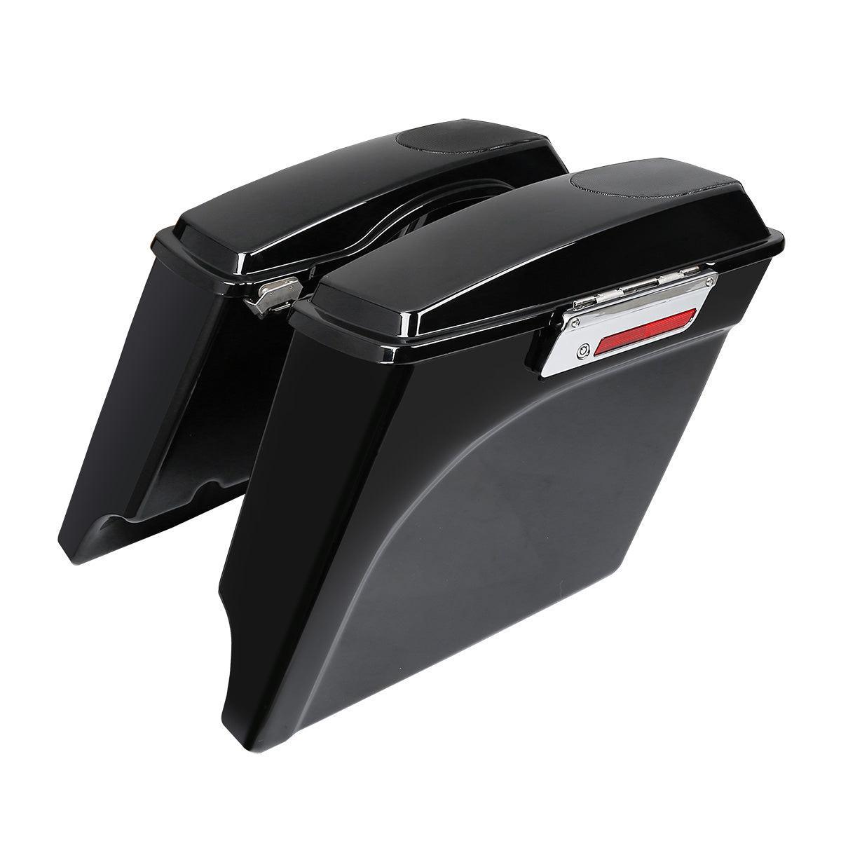 TCMT Vivid Black 5" Stretched Hard Saddlebags 5"x7" CVO Speaker Lids ...