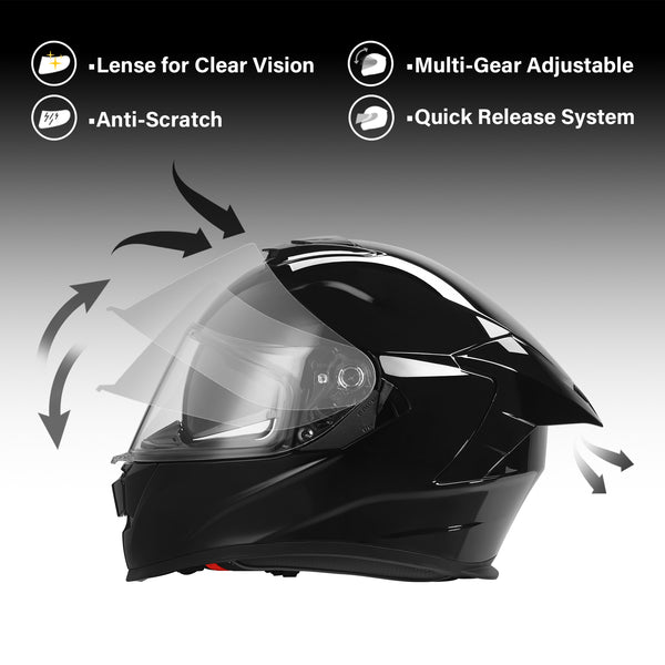 TCMT Vivid Black DOT Full Face Motorcycle Helmet w/Dual Visor Extra ...
